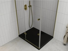 Mexen Roma, sprchový kout s 1-křídlými dveřmi 100 (dveře) x 90 (stěna) cm, 6mm čiré sklo, zlatý profil, slim sprchová vanička 5cm černá, 854-100-090-50-00-4070G