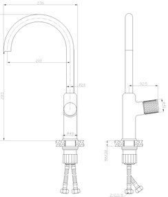 Invena Moonlight, dřezová baterie h-400, černá-růžové zlato, INV-BZ-77-014-V