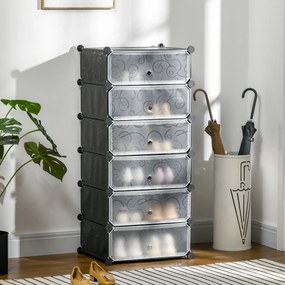 HOMCOM Úložný box na boty DIY zásuvný stojan na 6 párů bot, plast/ocel, černý+bílý, 49x36.5x108cm