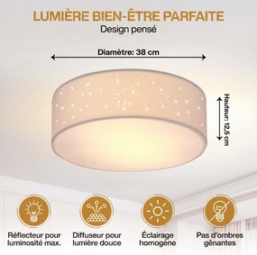 Stropní svítidlo bílý textil Ø38cm hvězdná obloha