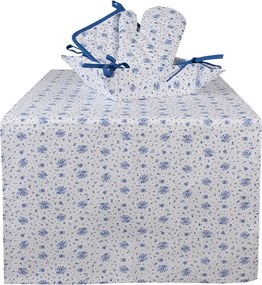 Bavlněný běhoun s modrými růžičkami Blue Rose Blooming - 50*140 cm