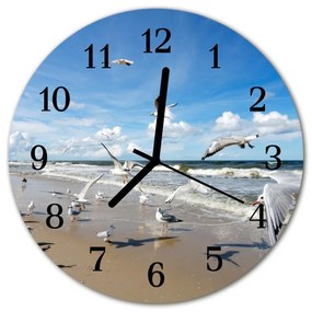 Skleněné hodiny kulaté Plážové racky