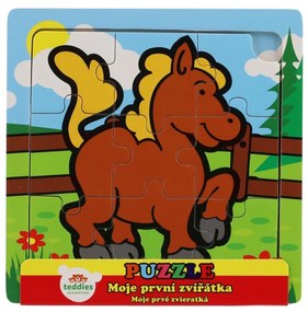 Teddies Mini puzzle dřevěné 9 dílků Moje první zvířátka pro nejmenší 15x15x0,8cm 6 druhů MPZ 12m+