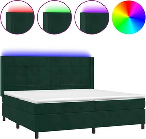 Box spring postel s matrací a LED tmavě zelená 200x200 cm samet 3139586