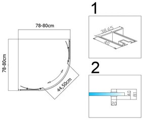 BPS-koupelny Čtvrtkruhový sprchový kout HYD-RK01A 80x80 cm černá/transparent + vanička HYD-RSV-ST01A bílá