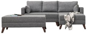 Hanah Home Třímístná pohovka BELLA šedá pravá 205 cm s taburetem 825BLC1504