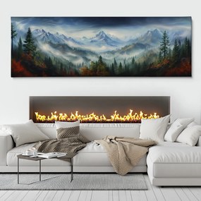Obraz na plátně - Horské štíty a mlhavé údolí FeelHappy.cz Velikost obrazu: 120 x 40 cm