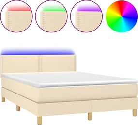 Box spring postel s matrací a LED krémová 140x200 cm textil 3133642