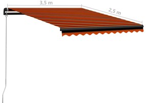 vidaXL Marketos Ručně zatahovací markýza 350 x 250 cm oranžovo-hnědá