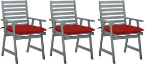 vidaXL Zahradní jídelní židle s poduškami 3 ks masivní akáciové dřevo [3064442] Barva: Červená