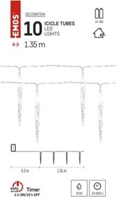 LED vánoční girlanda EMOS DCGC01 ZY2164 10x rampouch 1,35m 2xAA studená bílá