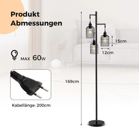 Costway Moderní stojací lampa 169 cm průmyslová stojací lampa s 3 stínidla nožní