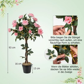 Costway 93 cm růže strom s 21 borovicových růží a přírodní kmen umělý strom