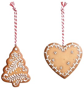 Set 2ks závěsná dekorace perníkový stromek a srdce Ginger - 8*0,5*8 cm