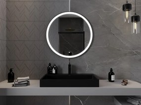 Mexen Esso, kulaté LED podsvícené koupelnové zrcadlo 80 cm, 6000K, topná podložka proti zamlžování, černý rám, 9825-080-080-611-70