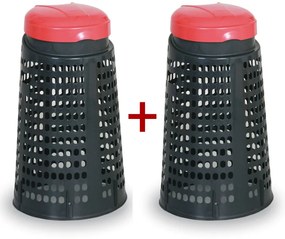 Odpadkový koš plastový na pytle 120 L - 1+1 ZDARMA černý, červená