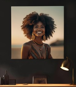 Obraz na plátně - Africká žena Chipo s afrem na pláži FeelHappy.cz Velikost obrazu: 60 x 60 cm