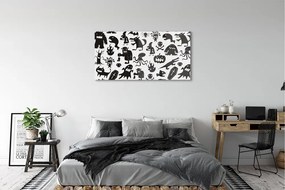 akrylový obraz White pozadí černými tvory 125x50 cm