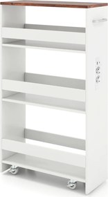 Costway 20 cm tenký úložný vozík s nabíjecí stanicí 4patrový