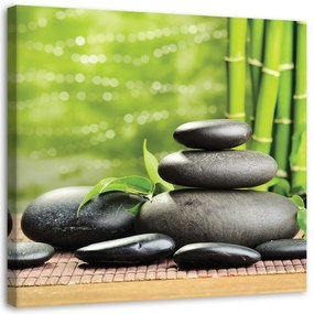 Gario Obraz na plátně Černé zenové kameny a zeleň Rozměry: 30 x 30 cm
