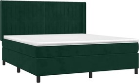 Box spring postel s matrací a LED tmavě zelená 160x200 cm samet 3139694
