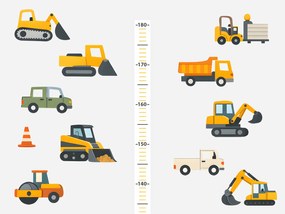 Metr a stavební autíčka textilní přelepitelné samolepky na zeď výška 160 cm
