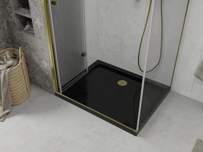 Mexen Lima, sprchový kout se skládacími dveřmi 80 (dveře) x 100 (stěna) cm, 6mm čiré sklo, chromový profil + slim sprchová vanička černá + zlatý sifon, 856-080-100-50-00-4070G