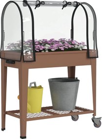 Zvýšený zahradní záhon Outsunny s koly 80x40x120 cm s krytem skleníku a dolní policí pro pěstování rostlin, květin a zeleniny Hnědá | Aosom