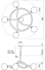 Redo 01-3258 - Lustr na tyči CONFUSIO 5xE14/28W/230V pr. 96 cm zlatá
