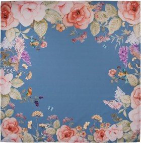 Modrý bavlněný ubrus s květy Flower & Fiesta - 100*100 cm