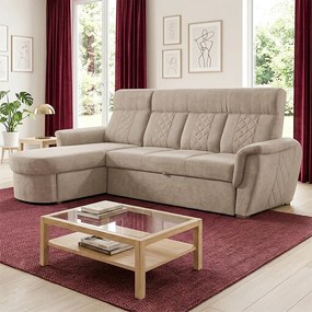Sedací souprava BOSTON 175x255 cm | EXTRA VYSOKÝ sedák a záda | rozkládací s úložným prostorem | béžová