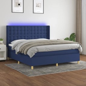 Box spring postel s matrací a LED modrá 180x200 cm textil 3139219
