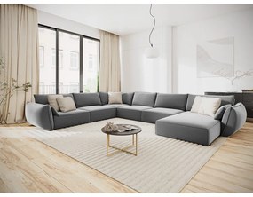 Světle šedá sametová rohová pohovka (levý roh/do "U") Vanda – Mazzini Sofas