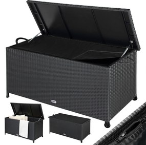 Zahradní úložný box umělý ratan černý 117x53x60cm s madla & kolečka