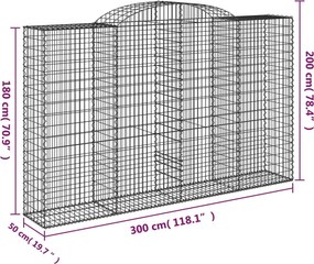 Klenutý gabionový koš 300 x 50 x 180/200 cm pozinkované železo 153519