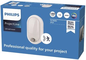 Philips 8719514954342 led nástěnné svítidlo s pohybovým čidlem projectline 1x15w | 1400lm | 4000k | ip54 - bílá