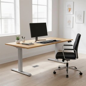 Výškově nastavitelný stůl OfficeTech D, 200 x 80 cm, šedá podnož, dub zlatý
