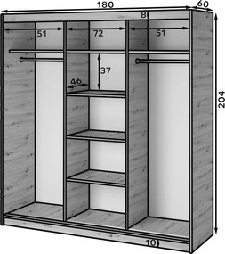 Šatní skříň Emerio se zrcadlem 180 cm dub Artisan