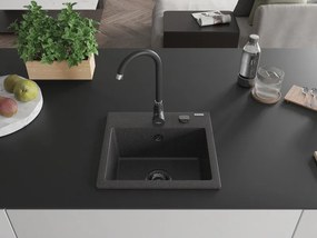Mexen Milo, granitový dřez 435x410x171 mm, 1-komorový, černá-skvrny s černým sifonem, 6505441000-76-B