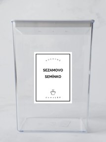 SEZAMOVO SEMÍNKO – bílá samolepka na dózu, tučné písmo, 6 x 8 cm | DomaLEP