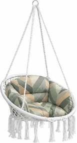 Bílé závěsné křeslo KOLUMBIA bez stojanu, zeleno-žlutý polštář s opěradlem + ZDARMA náplň z dutého vlákna 500 g