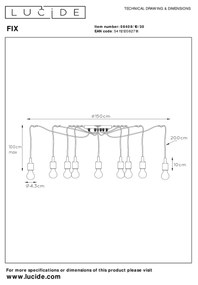 Lucide 08408/10/30 závěsné svítidlo Fix, černé, 10xE27, ø150cm