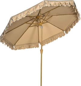 Zahradní slunečník Outsunny s náklonem, kulatý slunečník Ø 264 cm s odolnou polyesterovou látkou proti UV záření, s třásněmi, odnímatelným stožárem a