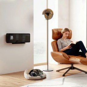 HOMCOM Nástěnný keramický elektrický ohřívač 2000 W, ventilátor, termostat, časovač, dálkové ovládání, skleněný panel, černý