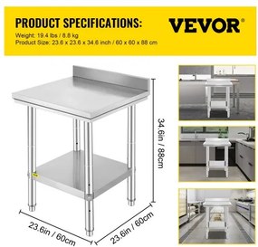 Pracovní stůl 61 × 61 × 86,4 cm z nerezové oceli NSF pro na přípravu komerčních