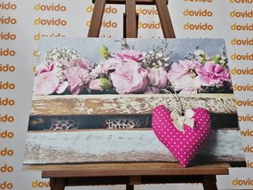 Obraz květiny karafiátu v dřevěné bedně