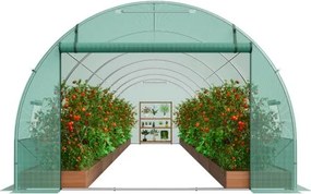 Walk-in tunelový skleník 8,9 × 2,96 × 1,98 m pozinkovaný rám PE kryt zelený