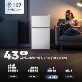 HOMCOM Mini lednička s mrazákem, dvoudveřová, s nastavitelným termostatem, malá chladnička na nápoje 90 l, bílá