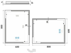Nimco LED zrcadlo 600x800 se dvěma dotykovými senzory - ZP 14002VX
