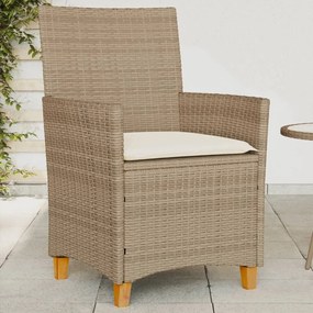 Zahradní židle s poduškami 2ks béžové polyratan a masivní dřevo,  368719